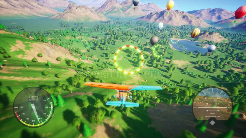 Flight Simulator 3d Video Game Imitation with HUD. Plane Flies through ...