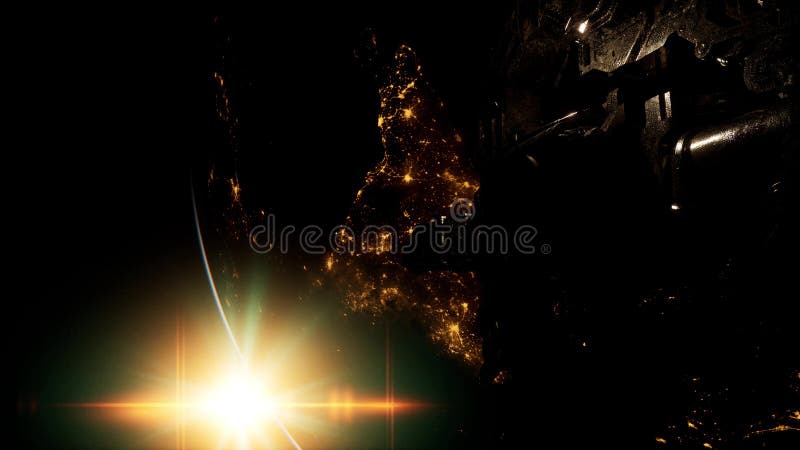 Flight of Space Station on the Background of the Rising Sun Stock ...