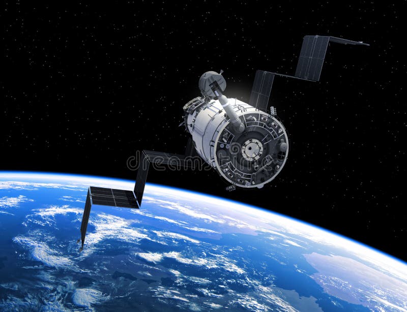 Flight of Space Station in Outer Space Stock Illustration ...