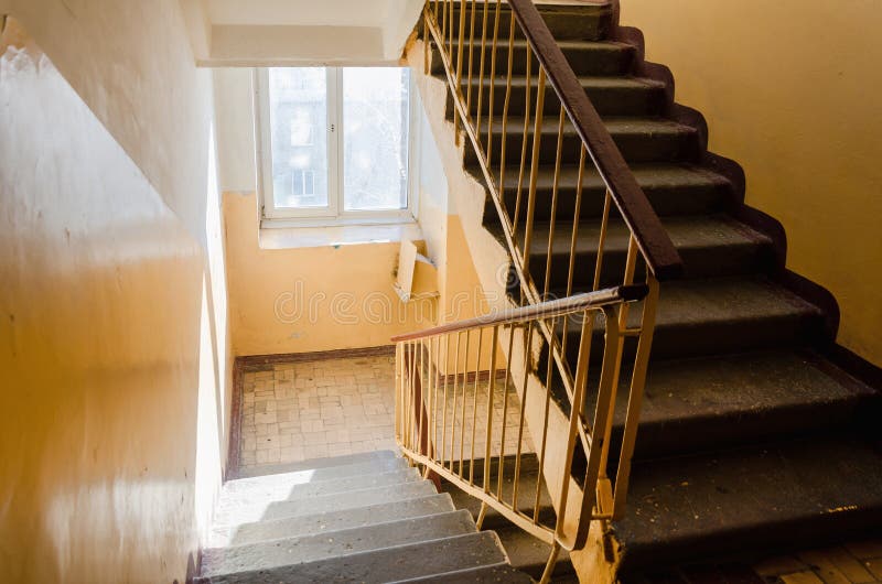 Flight of Stairs in Old Entrance of an Apartment Building Stock Photo ...