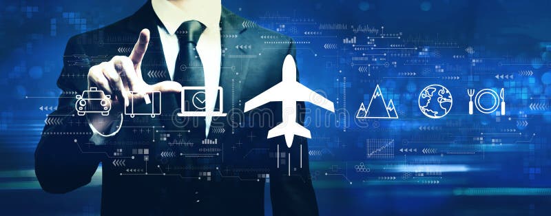 Flight Ticket Booking Concept with Businessman Stock Image - Image of ...