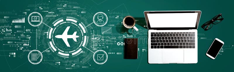 Flight Ticket Booking Concept with a Laptop Computer Stock Image ...