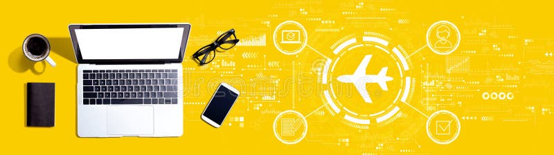 Flight Ticket Booking Concept with a Laptop Computer Stock Photo ...