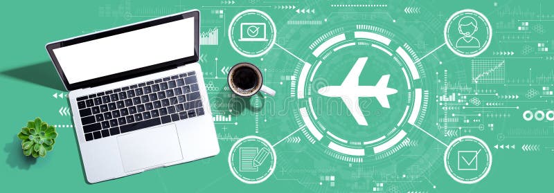 Flight Ticket Booking Concept with a Laptop Computer Stock Illustration ...