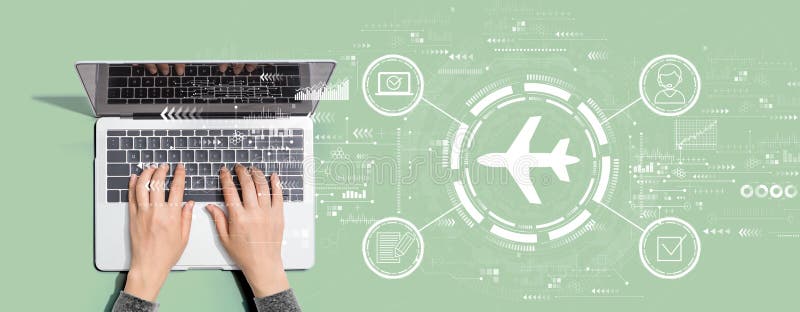 Flight Ticket Booking Concept with Person Using Laptop Computer Stock ...