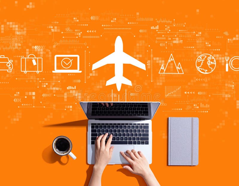 Flight Ticket Booking Concept with Person Using a Laptop Stock Image ...