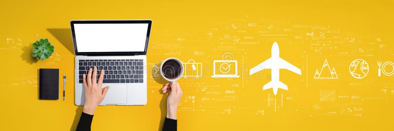 Flight Ticket Booking Concept with Person Using Laptop Computer Stock ...