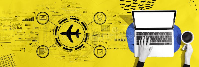 Flight Ticket Booking Concept with Person Using a Laptop Stock Photo ...