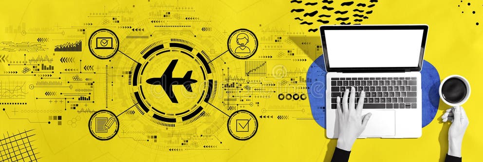 Flight Ticket Booking Concept with Person Using a Laptop Stock Photo ...