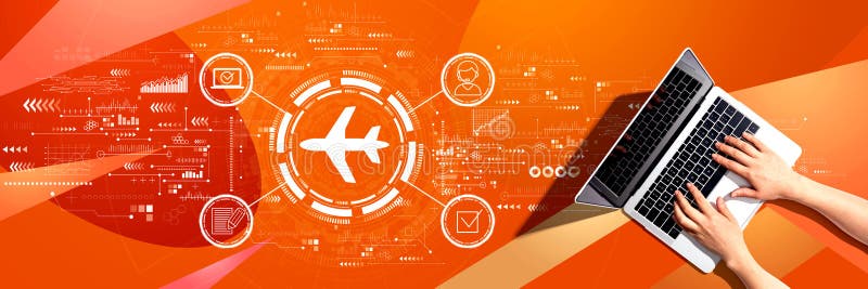 Flight Ticket Booking Concept with Person Using a Laptop Stock Photo ...
