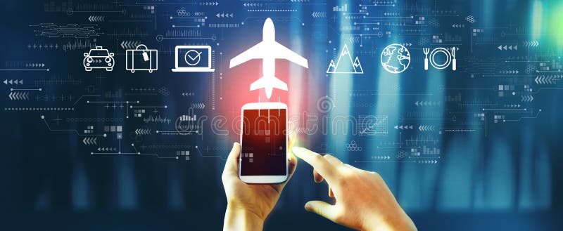 Flight Ticket Booking Concept with Person Using Smartphone Stock Image ...