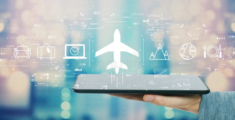 Flight Ticket Booking Concept with Tablet Computer Stock Photo - Image ...