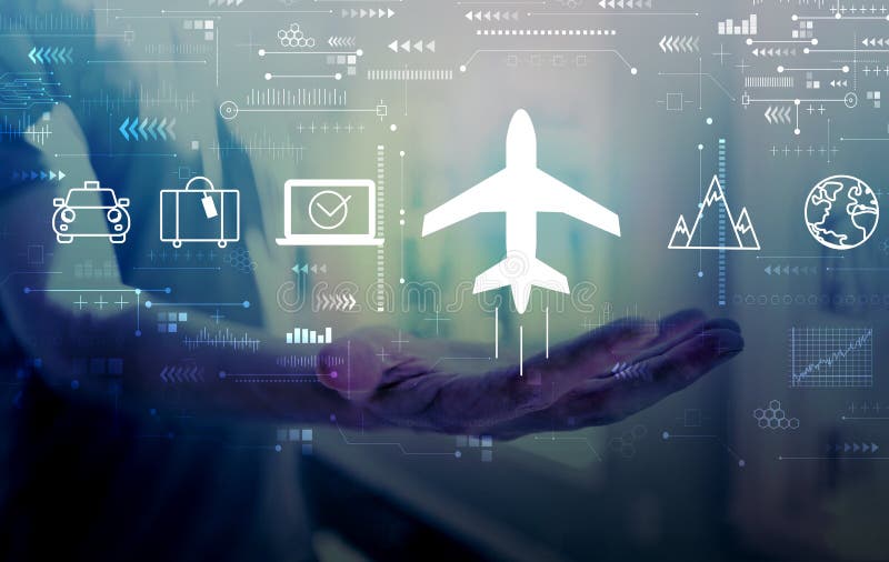 Flight Ticket Booking Concept with Young Man Stock Illustration ...