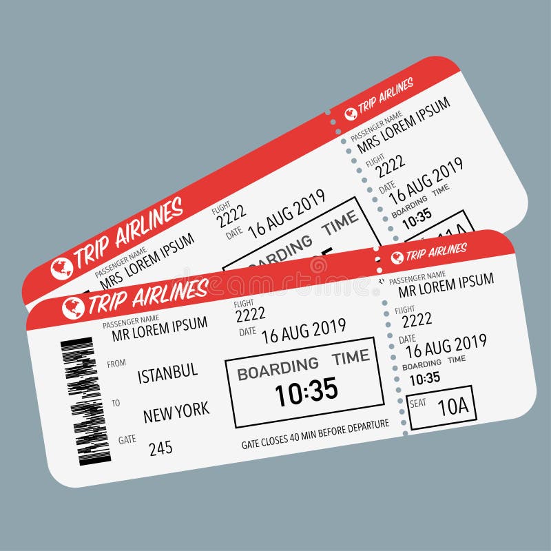 Flight Ticket for Passenger Plane Boarding Red Stock Vector ...