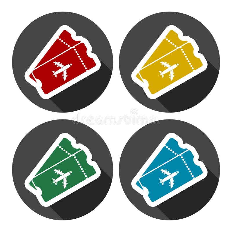 Flight Ticket, Ticket Icons Set with Long Shadow Stock Vector ...