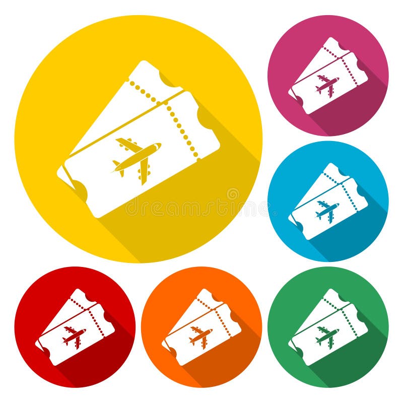 Flight Ticket, Ticket Icons Set with Long Shadow Stock Vector ...