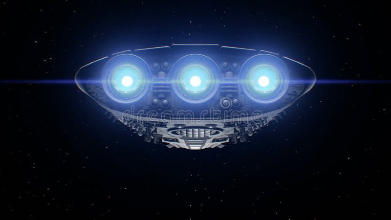 Alien Spaceship is Approaching Earth. Engines Flashing, 3d Animation ...