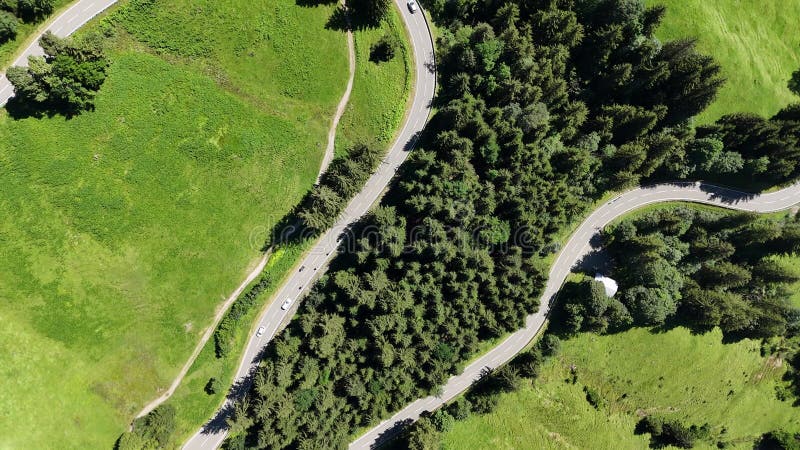 Flight with Top Down View of Mountain Pass Oberjoch Pass Serpentine ...