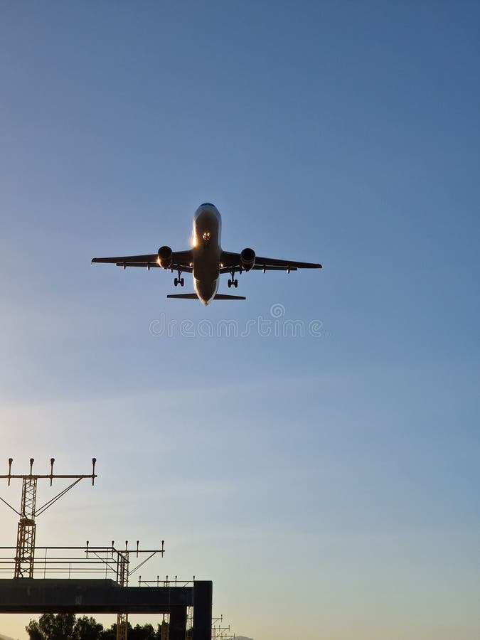 Flight Tower and Airplane Flying Stock Photo - Image of airplane ...