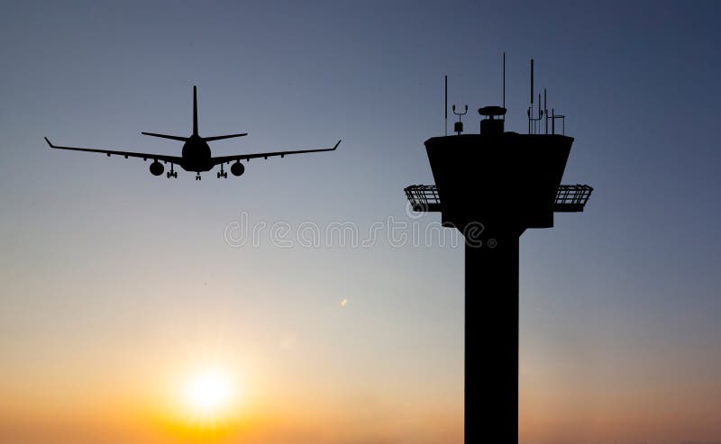 Flight tower and plane stock photo. Image of airline - 84180086