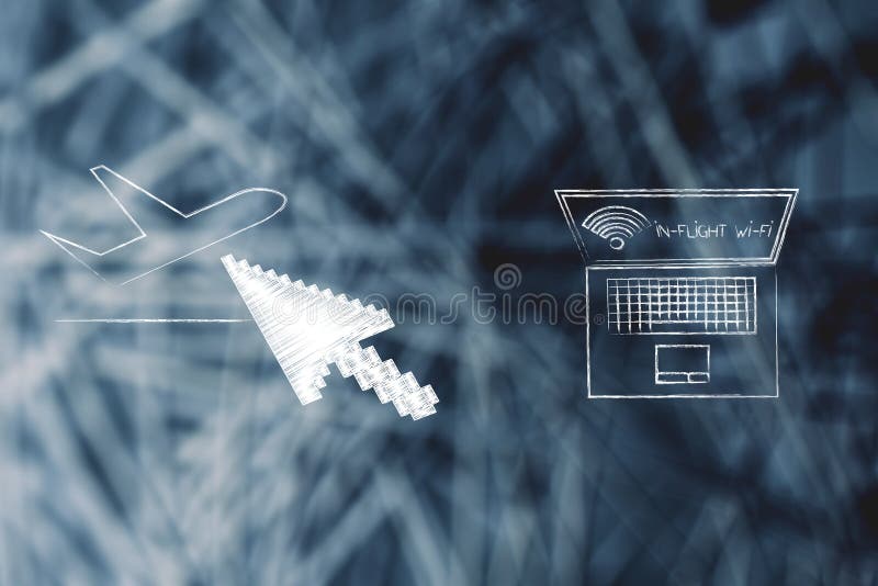 Airplane with Cursor Next To Laptop with Internet Connection Stock ...