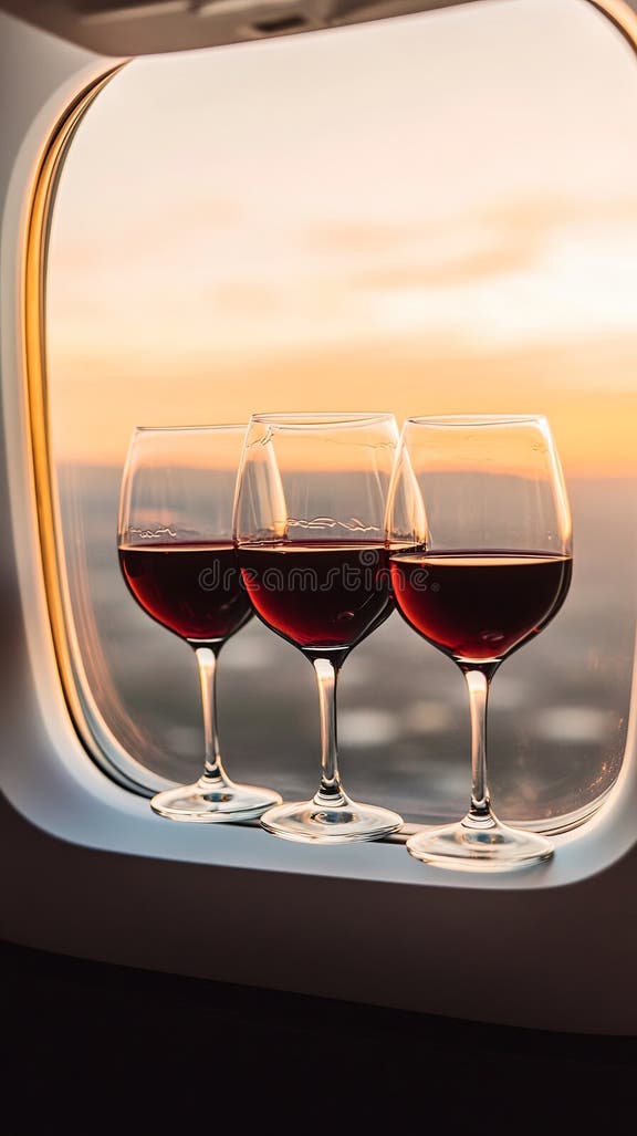 In-flight Wine Tasting Featuring Three Distinct Varietals. Stock Image ...