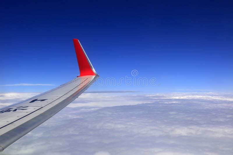 Flight wing in blue sky stock photo. Image of modern - 369393852