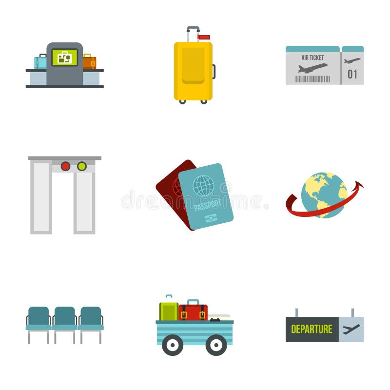 Flights Icons Set, Cartoon Style Stock Vector - Illustration of arrival ...