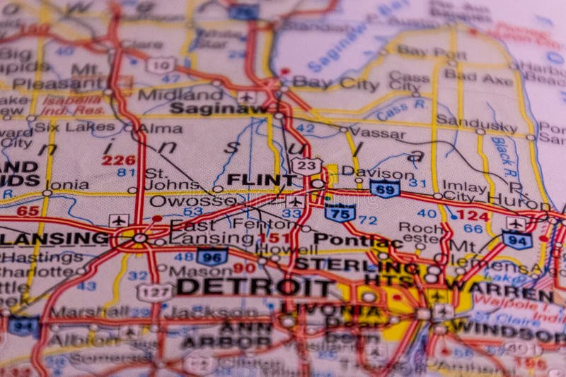 Flint, Michigan, USA on a Road Ma Stock Image - Image of symbol ...