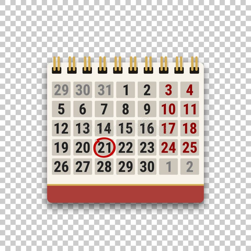 Flip Calendar Icon with a Marked Date on Transparent Background. Task ...
