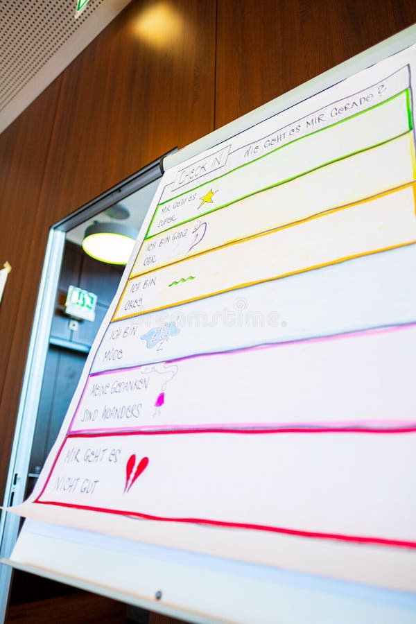 Flip Chart with Handwritten Notes and Colorful Categories in Office ...