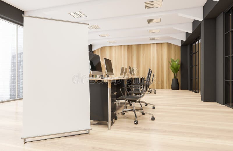 Flip Chart Standing on Wooden Floor in the Panoramic Office Space Stock ...