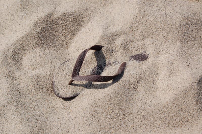 Flip flop in the sand stock photo. Image of grainy, single - 6309080