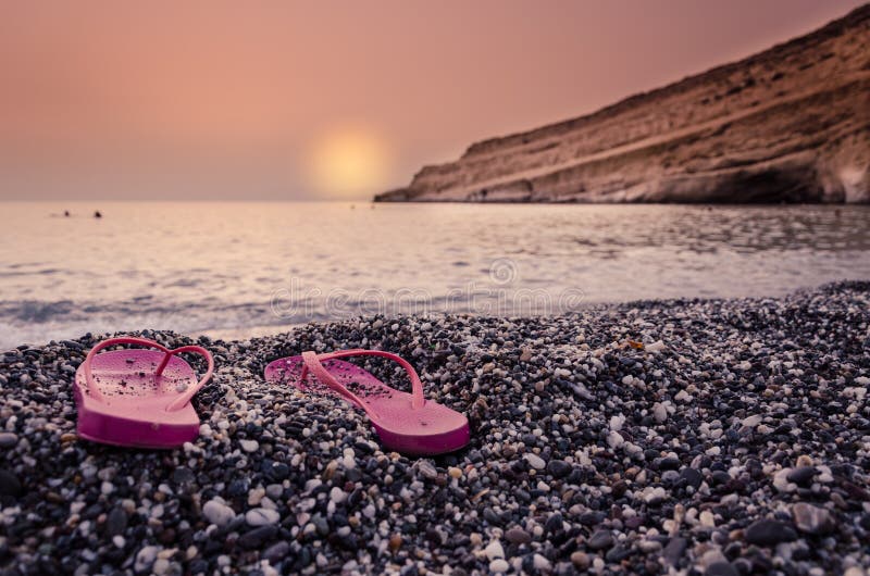 Flip Flops on the Beach at Sunset Stock Image - Image of dusk, moody ...