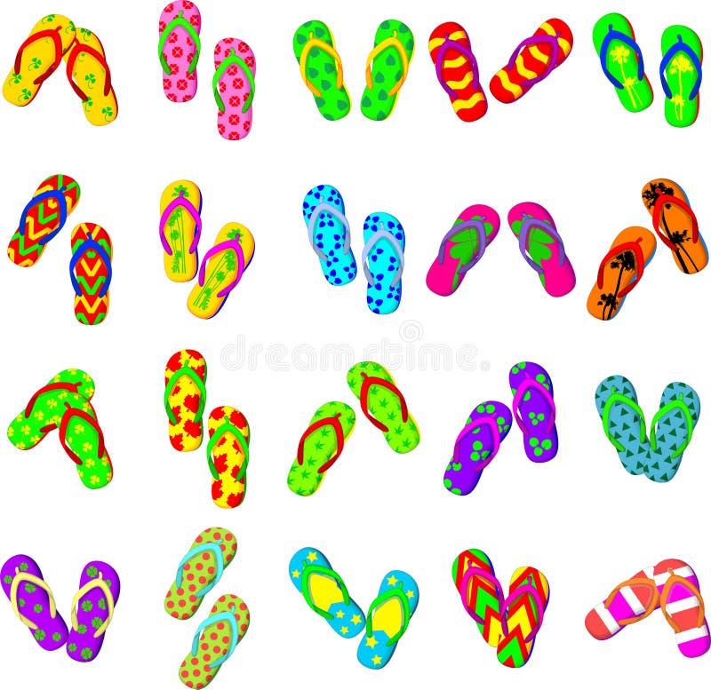 Flip Flops Cartoon Collection Stock Illustration - Illustration of pair ...
