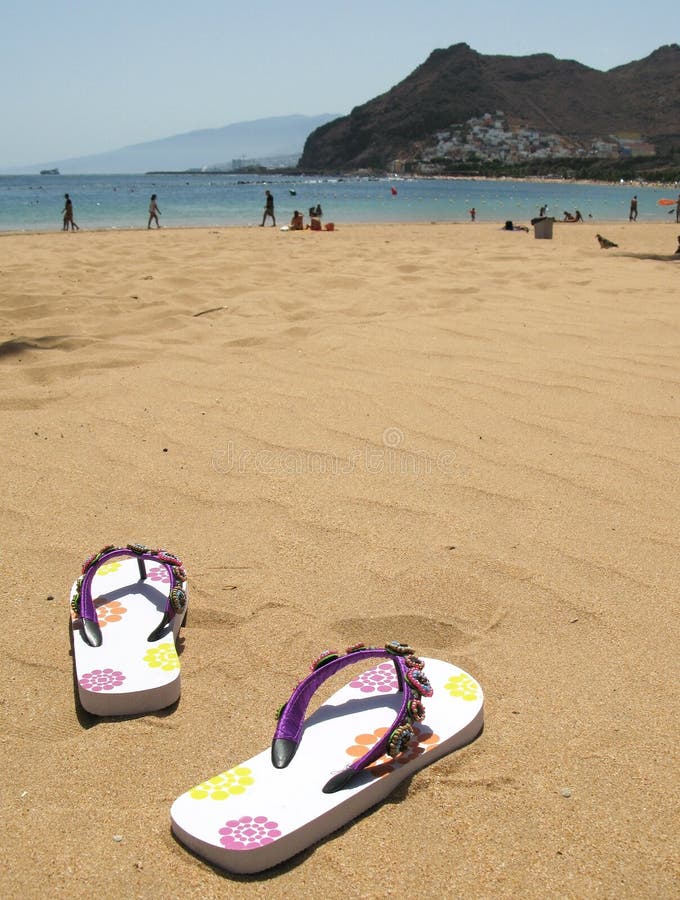 Flip-flops in the sand stock image. Image of desert, flower - 29076065