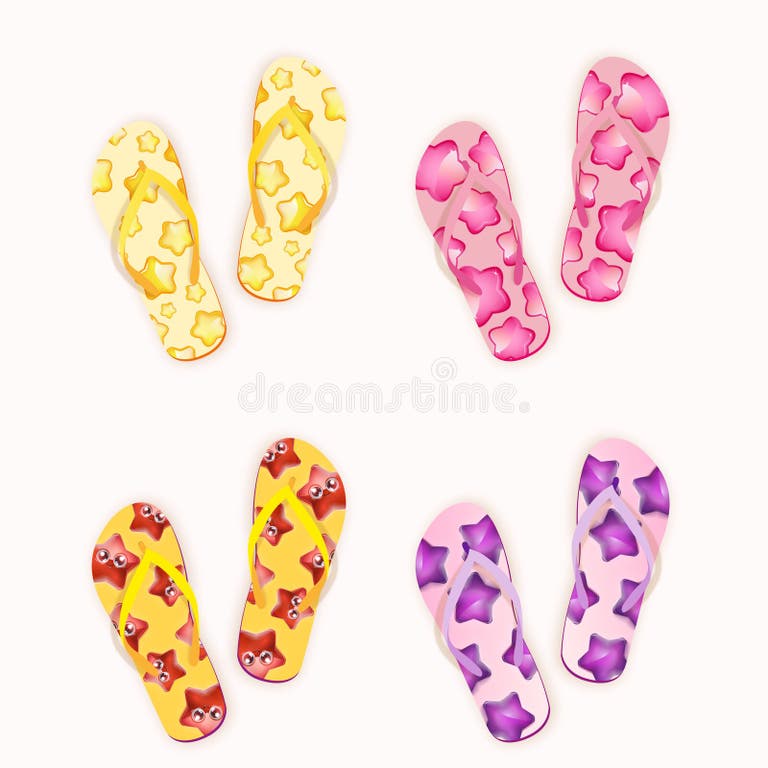 Four Pairs of Flip Flops Displayed, Each Featuring a Unique Color and ...