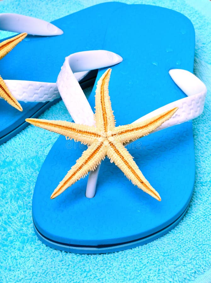 Flip Flops with Starfish and Water Droplets. Stock Photo - Image of ...