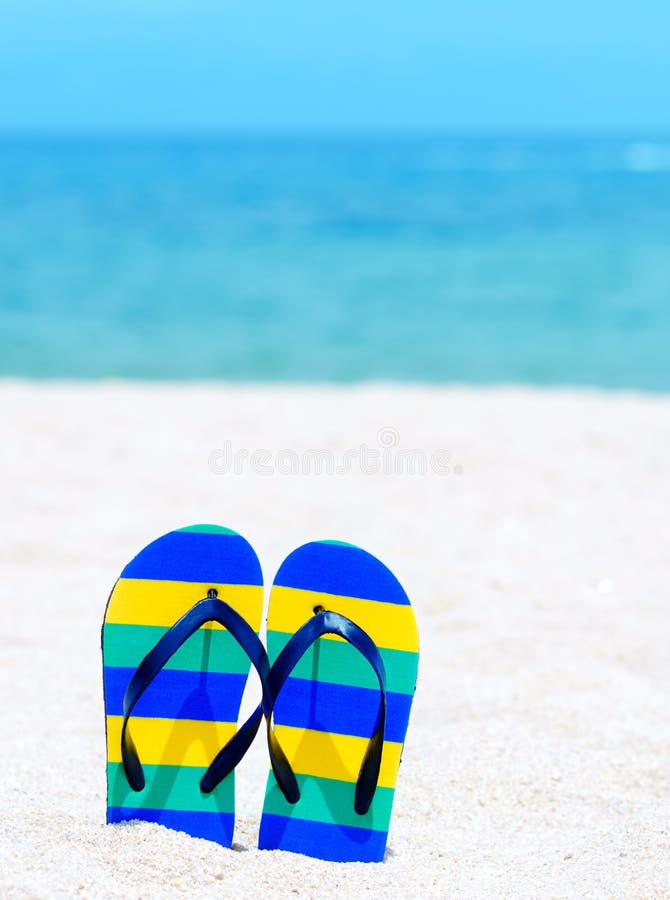Flip Flops on Tropical Beach Stock Image - Image of landscape, relax ...