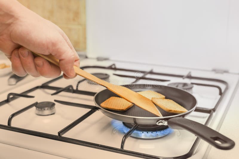 Flip toast in a pan stock photo. Image of eating, food - 49228372