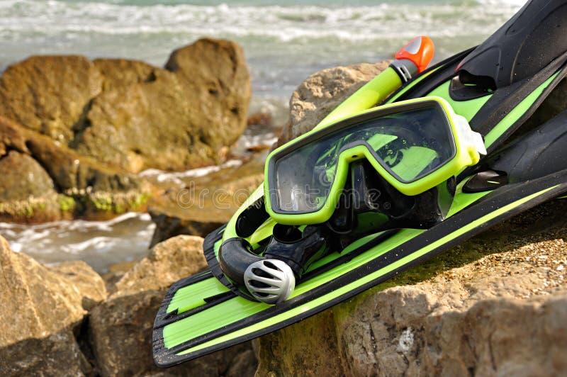 Flippers, Snorkel and Diving Mask. Stock Image - Image of design ...
