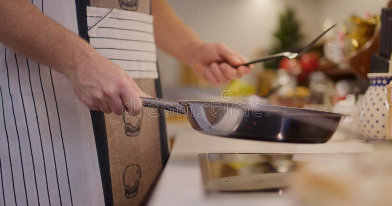 Flipping Pancake in Pan Close-Up on Pan Stock Photo - Image of homemade ...