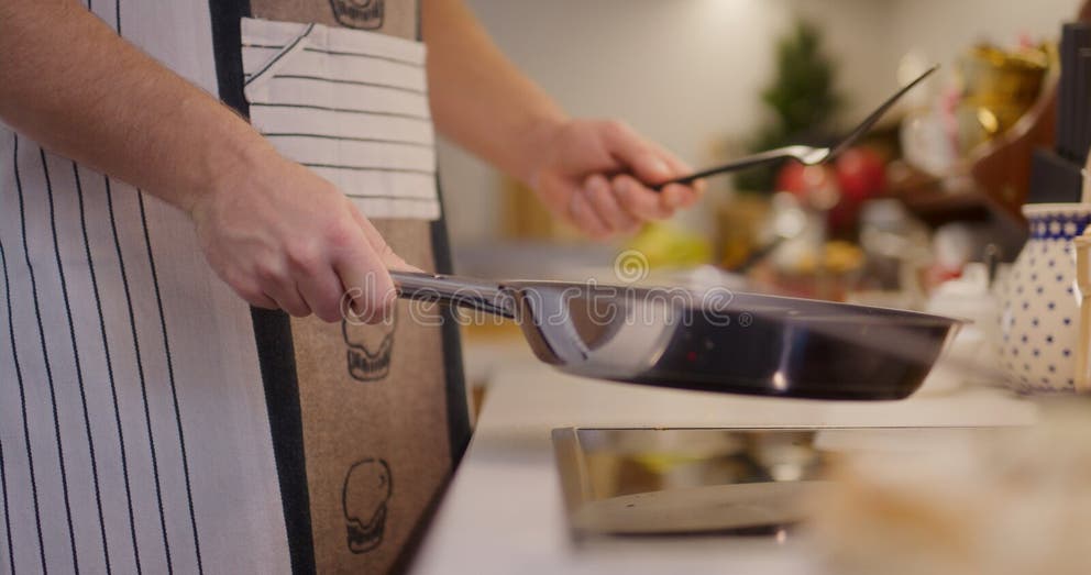 Flipping Pancake in Pan Close-Up on Pan Stock Photo - Image of homemade ...