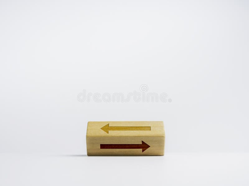 Flipping Wooden Block with Two Different Arrows Icon Moving Opposite ...