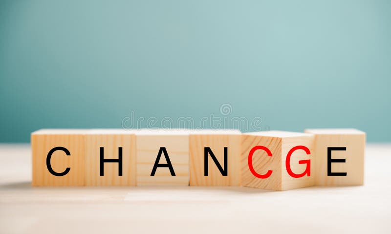 Flipping Wooden Cube Block for Change To Chance Stock Image - Image of ...
