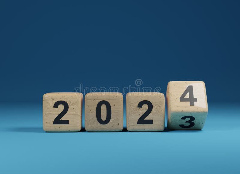Flipping Wooden Cubes with the Year Number 2023 and 2024, New Year ...
