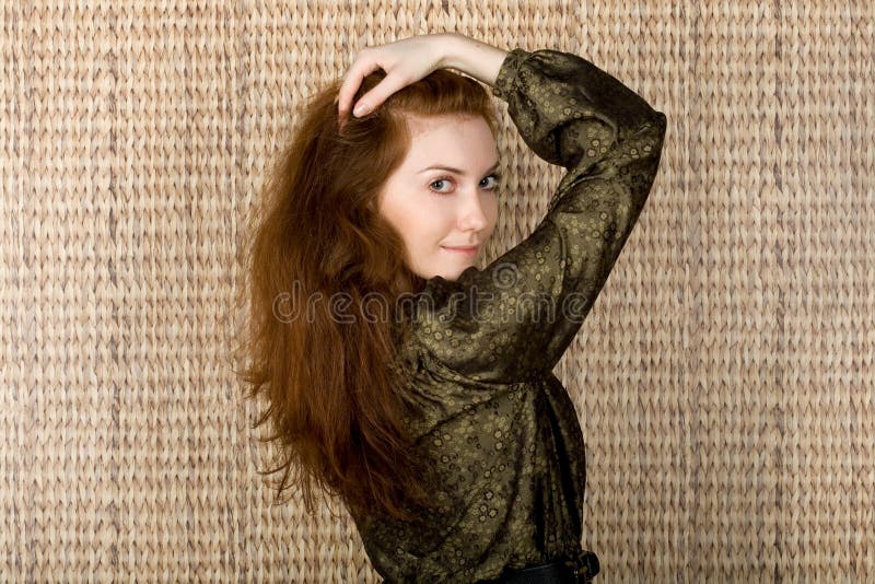 Flirting Lady. Woman Attractive Female Attract Attention of Bearded ...