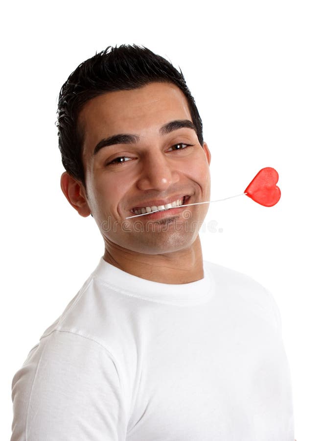 Flirty Man Holds Love Heart between Teeth Stock Photo - Image of male ...