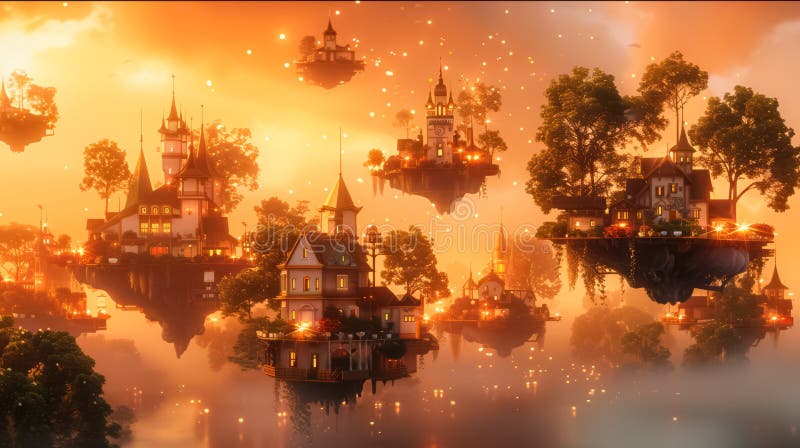 Float City. Surreal Fantasy Landscape Stock Illustration - Illustration ...
