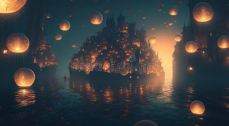 Float City. Surreal Fantasy Landscape Stock Illustration - Illustration ...